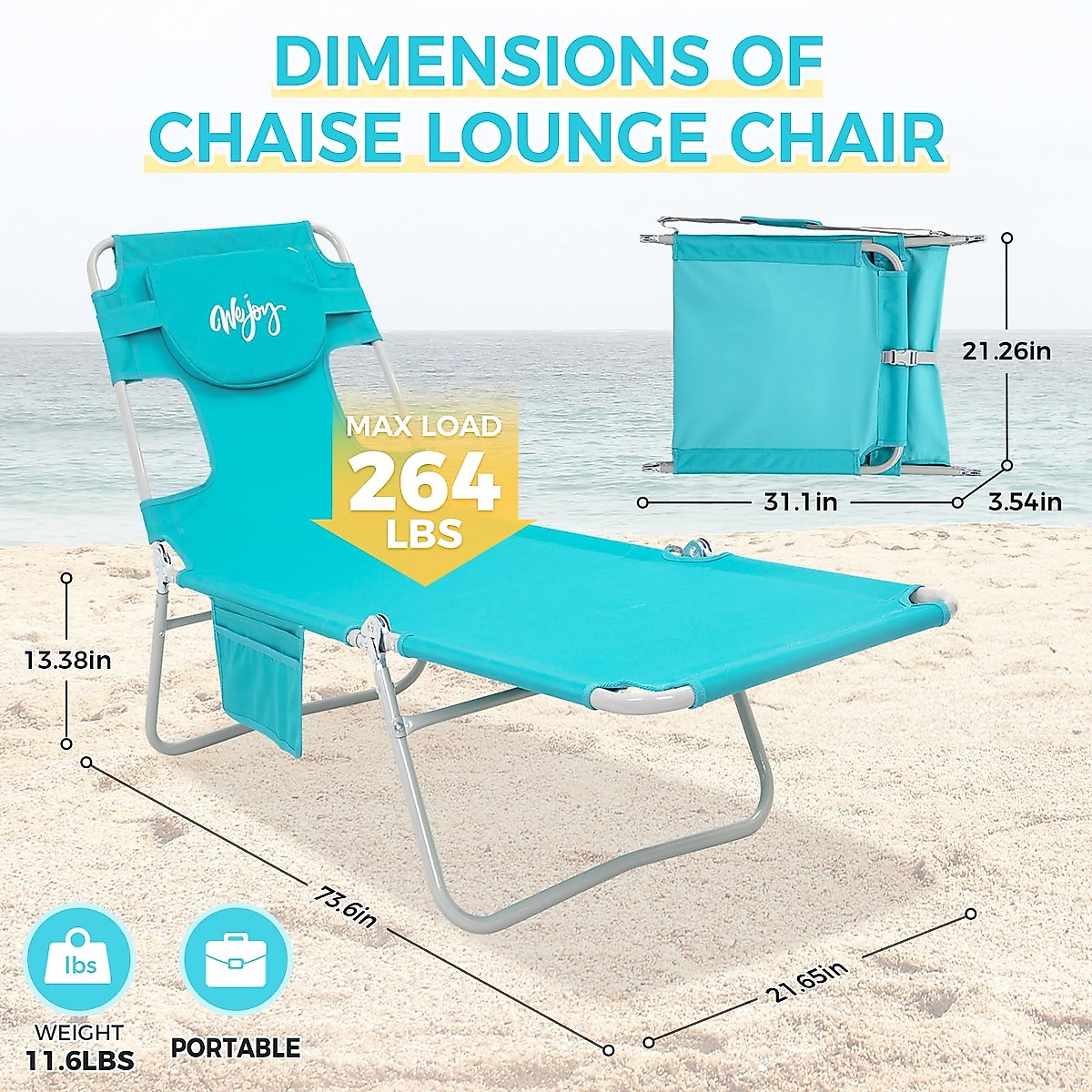 #WEJOY Chaise Lounge Chair with Face Arm Hole Foldable Patio Sun Chair with Adjustable Backrest and Padded Pillow Heavy Duty Folding Beach Lounger for Camping Sunbathing Lawn Pool Garden Yard