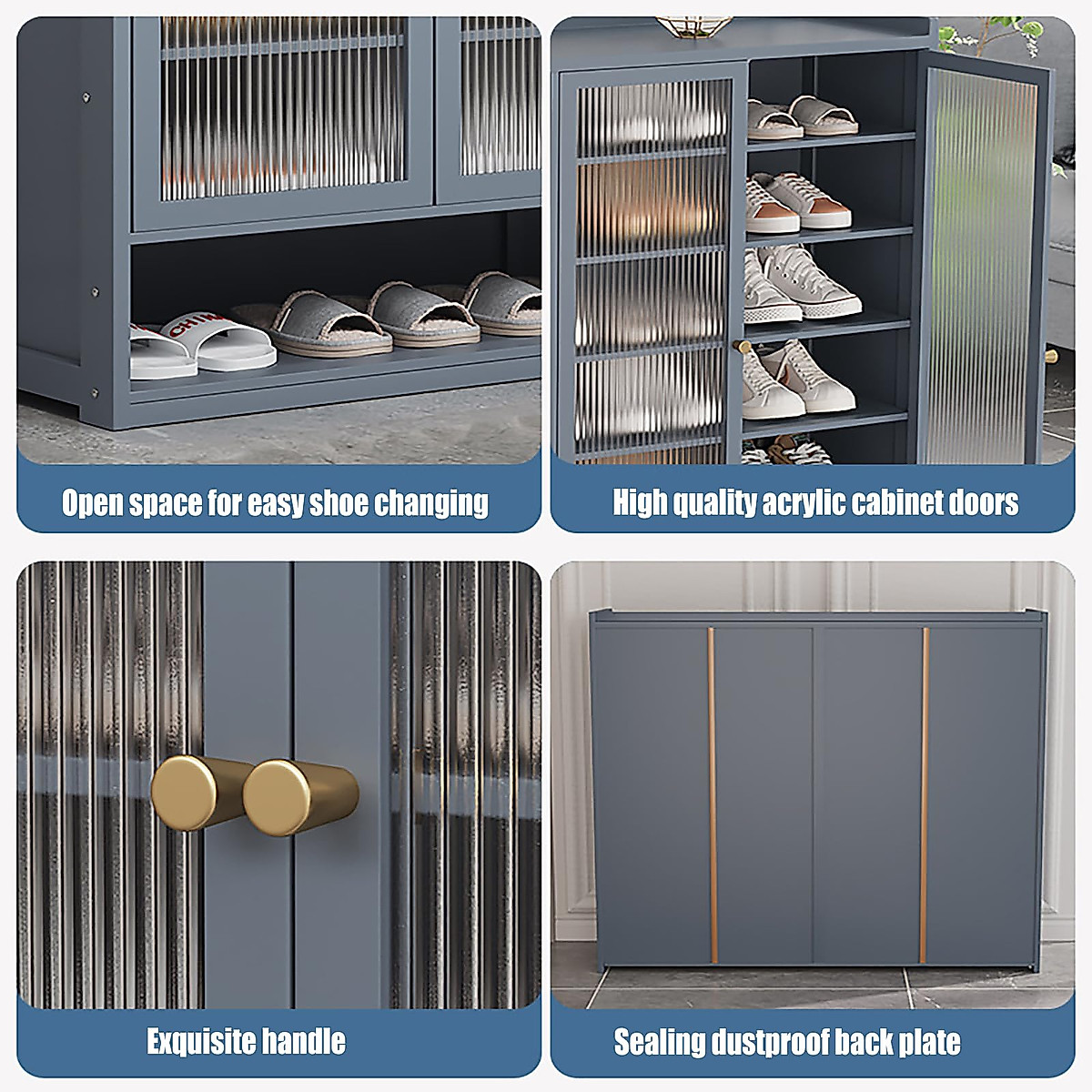 KONGKUNI Bamboo Shoe Cabinet with Doors, 8-Tier Shoe Storage Organizer with Adjust Shelves,Freestanding Shoe Rack,Wooden Shoe Cabinet for Entryway,Closet,Hallway