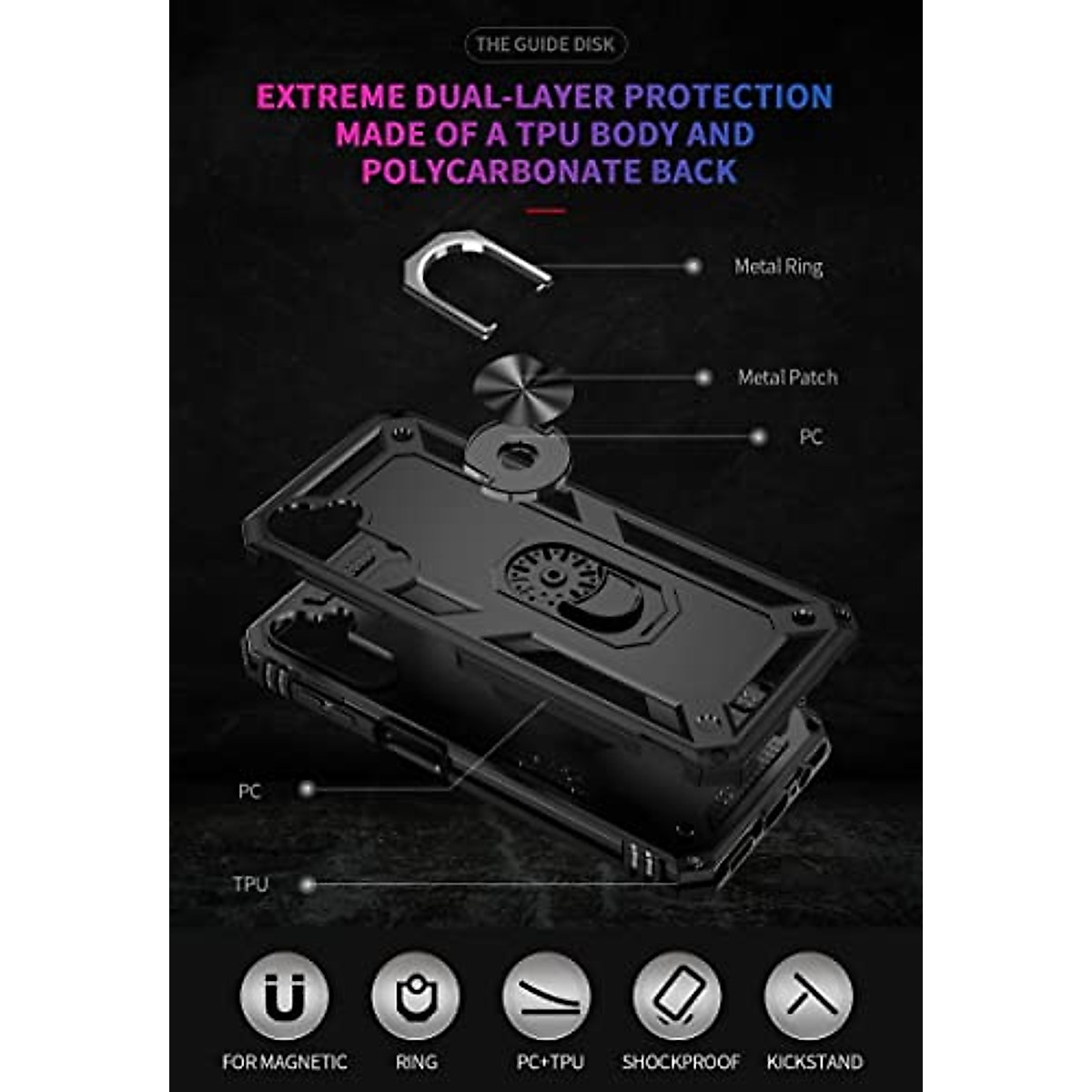 Dzxouui for Samsung A14 5G Case with [2 Pack] Screen Protector, Military Grade Shockproof Cover Full Body Protection Hard Phone Cases for Samsung Galaxy A14 5G Built-in Magnetic Kickstand - Black