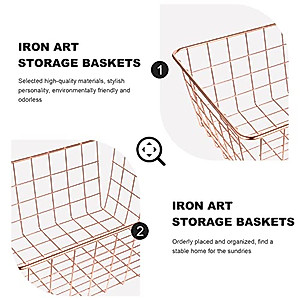 ORFOFE Basket Laundry Sundry Baskets Iron Makeup Gold Table Rose Books Desktop Blanket Organizer Storage Food Sundries Decorative Clothes Shelfrose Household Nesting Wire Cloths
