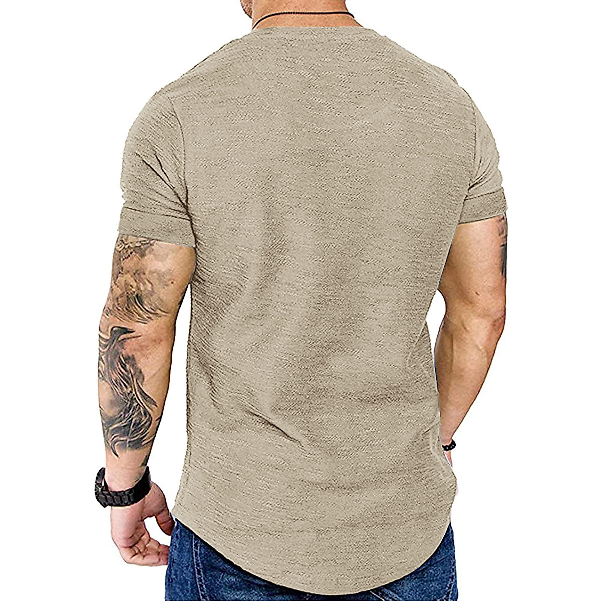 COOFANDY Men Workout T Shirt Pack Cotton Running Short Sleeve Longline Solid Tee Black/Khaki