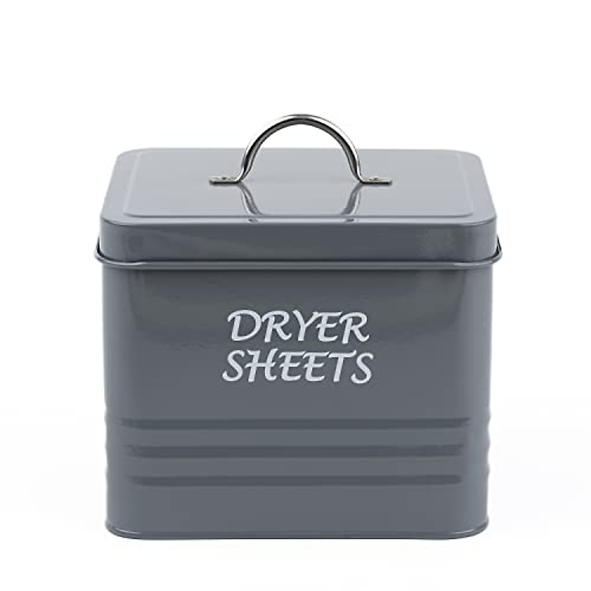 GLOCHYRA Dryer Sheets Holder with Lid for Laundry room Decor Dryer Sheet Container Farmhouse Style Metal Dryer Sheets Dispenser Comes with 2 Mesh laundry Bag (Gray)