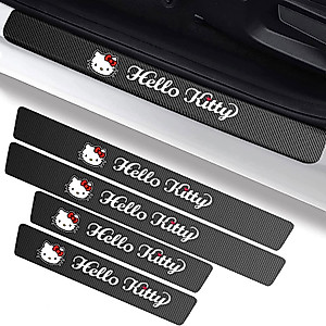 for Hello Kitty Fans Car Door Edge Guards Door Sill Protective Sticker,4PCS Carbon Fiber Car Door Threshold Step Protective Film,Car Door Step Scratch Protector,Universal Fit for Toyota Jeep Audi