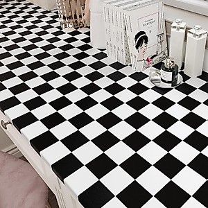 YENHOME Removable Checkered Wallpaper Small Checkered Peel and Stick Wallpaper Neutral Black and White Checker Contact Paper Waterproof Wallpaper for Bathroom Countertops Walls Thick Matte 17.7"X80"