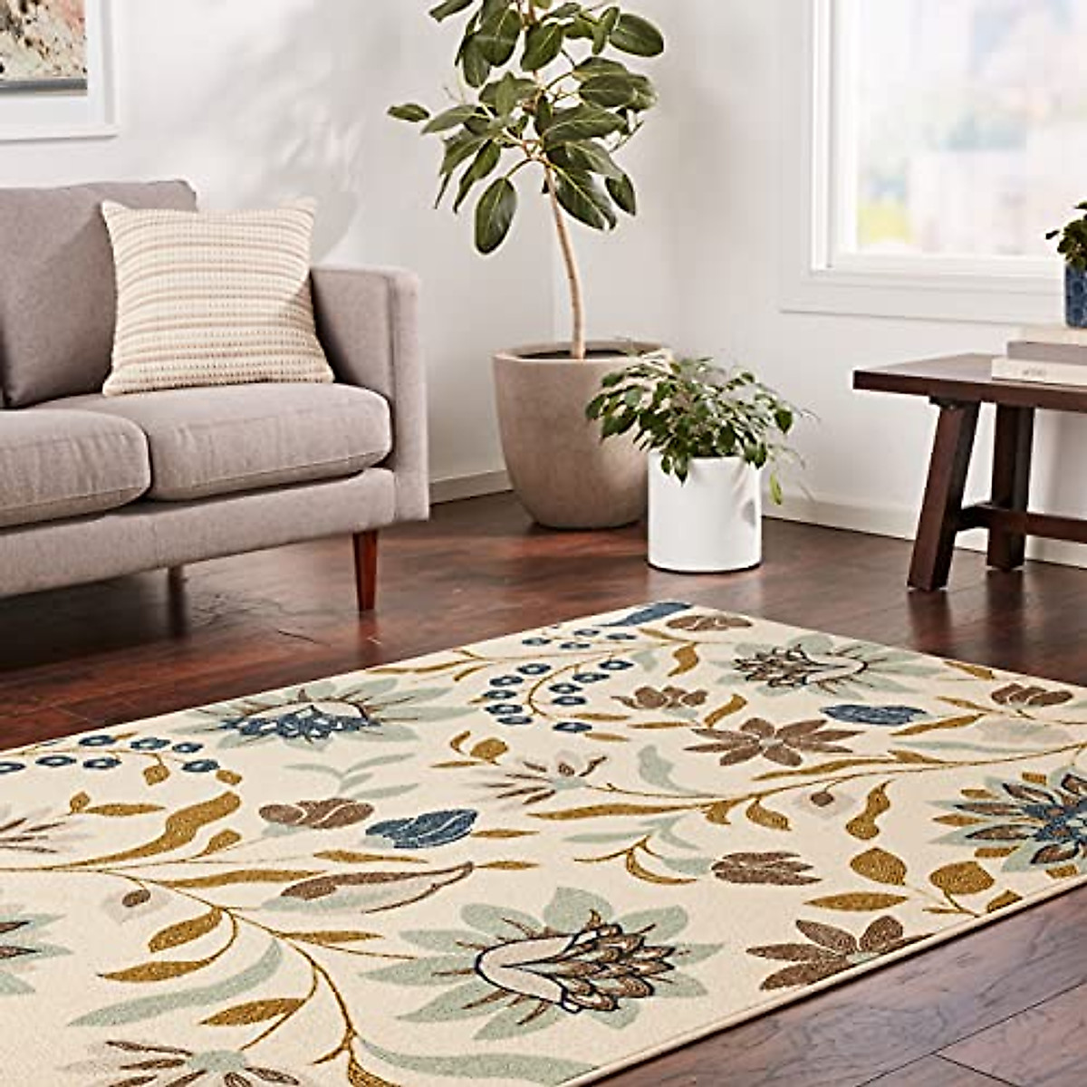 Mohawk Home Floral Nylon Area Rug, 5' x 8', Clarita Blue