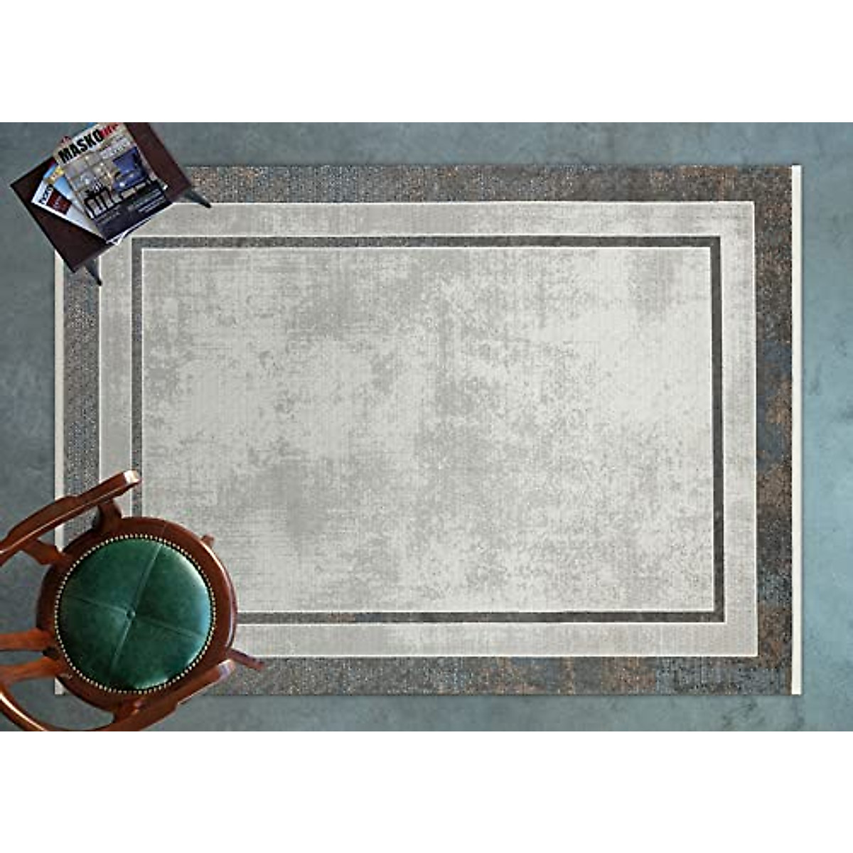Livinify Torsdala Grey Frame Machine Made Area Rug (16'4" x 3'4")