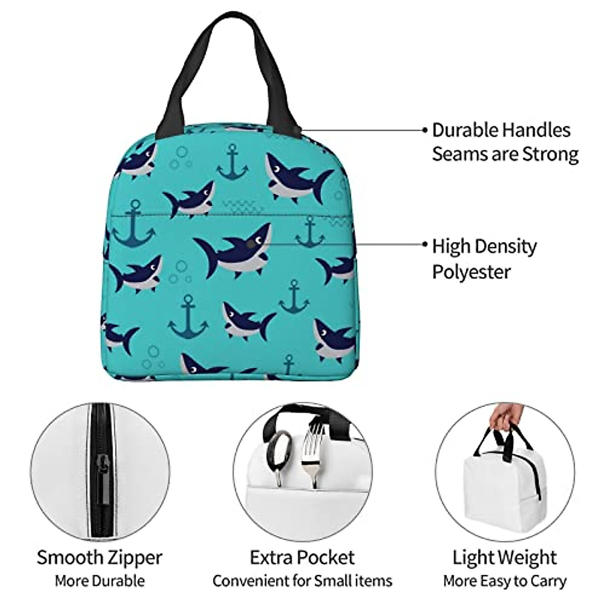 Ocean Lunch Bag Women Small Cooler Bags Insulated Lunch Box for Teen Girls Mens Lunchbox for Work Cooler Tote Bag Waterproof Leak Proof for School Pinic Shark