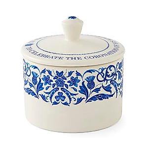 Portmeirion Home & Gifts Spode King Charles III Coronation Lidded Covered Sugar Bowl 280ml, Blue & White Pattern UK Made