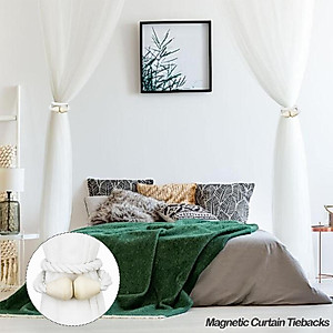 Hangtty Magnetic Curtain Tiebacks 2 Pack Cotton Boho Curtain Tie Back Decorative Rope Holdbacks for Curtains Draperies Outdoor Window Treatment Holdbacks, White