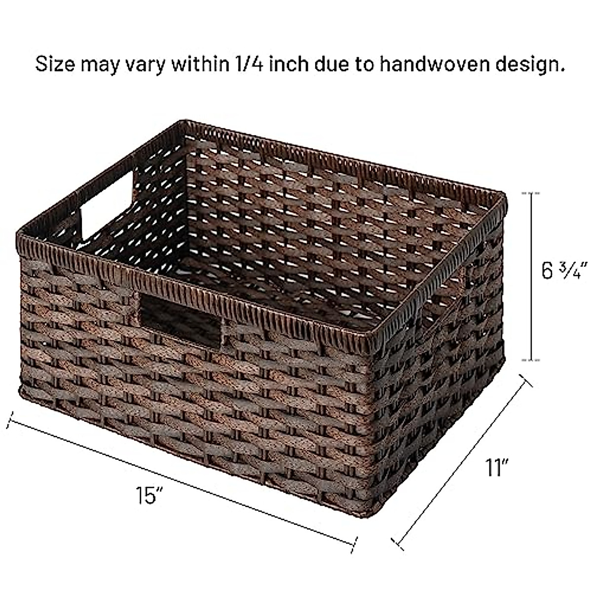 Labcosi Large Wicker Basket, Plastic Wicker Storage Basket, Wicker Storage Basket for Bathroom, Plastic Storage Bin with Built-in Handles, Brown, 15 "L x 11 "W x 6.75 "H, 1 Pack