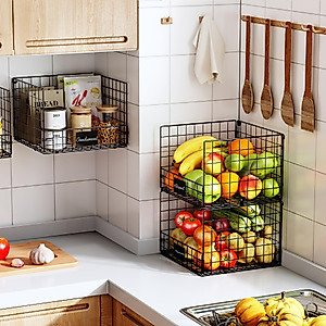 Jautokerdar 5-Tiers Stackable Wire Storage Baskets for Pantry, Fruit and Vegetable Storage Basket for Kitchen, Metal Hanging Closet Organizers Storage Shelves Organization. (Black)