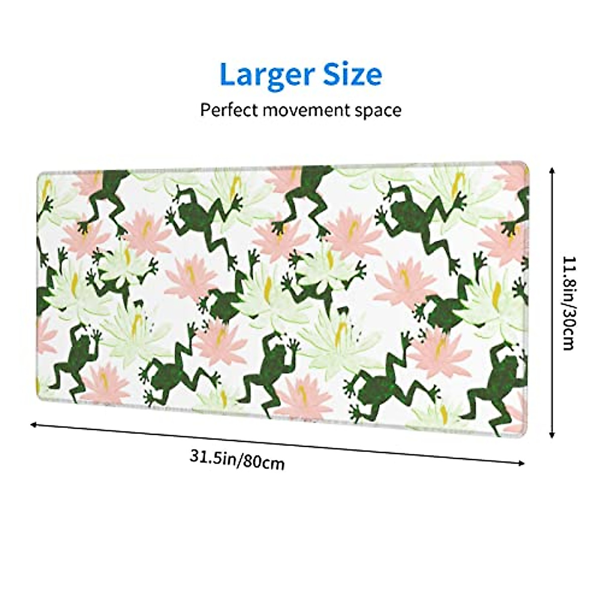 Frog and Water Lilies Gaming Mouse Pad XL,Extended Stitched Edges Mousepad,Large Mouse Pads Desk Pad,Long Non Slip Rubber Base Desk Mat for Work,Office,Home,Computer,Laptop