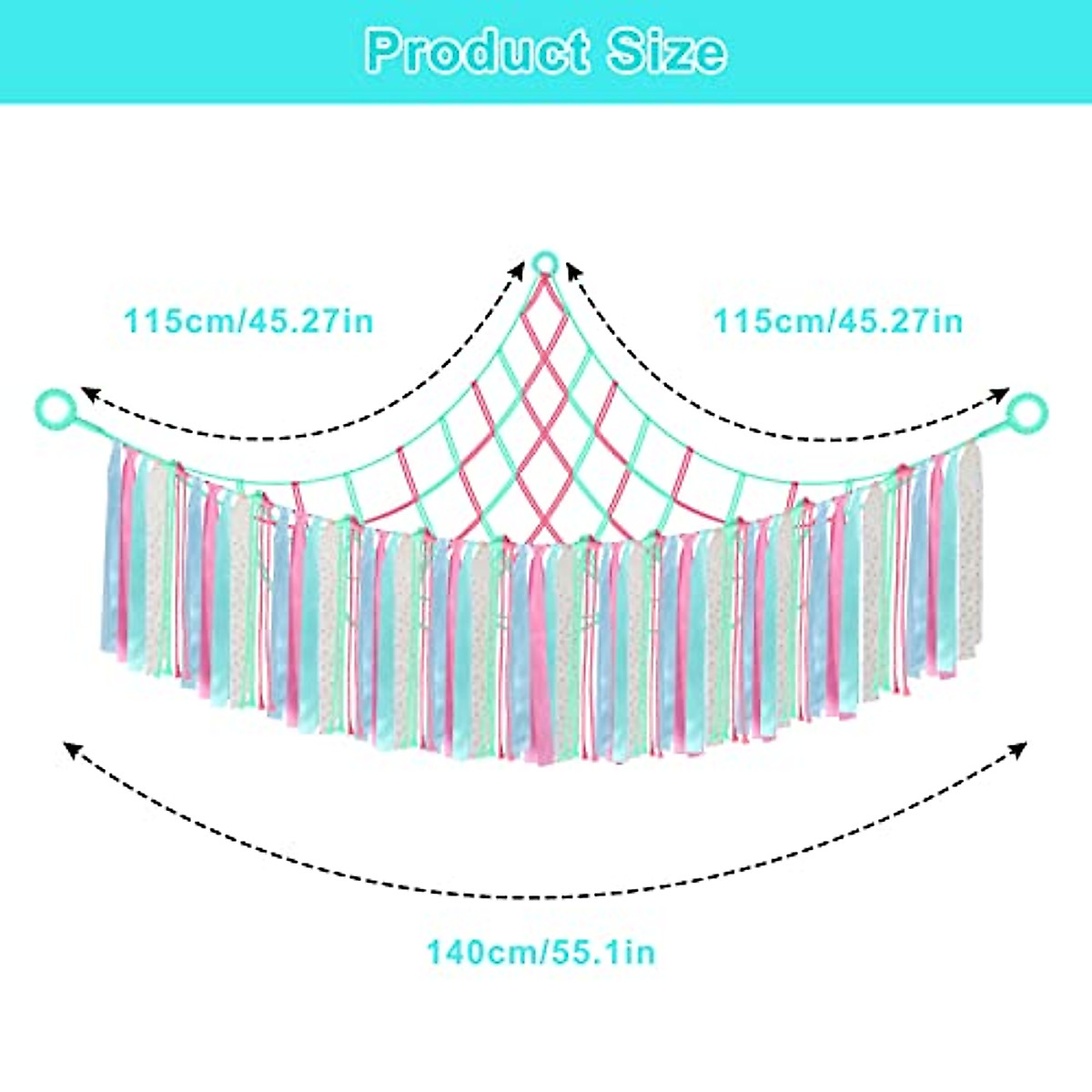 DVUBMO Stuffed Animal Net or Hammock with LED Light, Hanging Corner Net for Stuffed Animals Storage, Stuffed Animal Hammock Holder with Tassels for Nursery Play Room Kids Bedroom (Green+Pink)