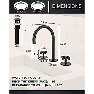 Matte Black Bathroom Faucet, Indare 8-inch Brass Widespread Faucet for Bathroom Sink 3 Holes with Pop-up Drain Assembly and Supply Lines Preassembled, 110101-PB