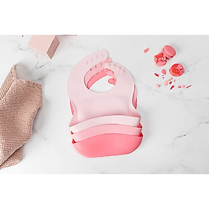 DAISY FRILLS Silicone Baby Bibs Infant Toddler Feeding | Muted Pink Multi Set Pack Of 3 | Waterproof, Durable, Adjustable, Soft!…