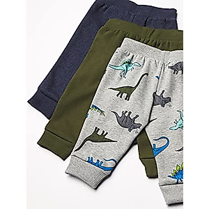 The Children's Place baby boys And Toddler Boy Active Dino Fleece Jogger 3-pack Sweatpants, Tidal/Olive/Allover Dino, 3T US