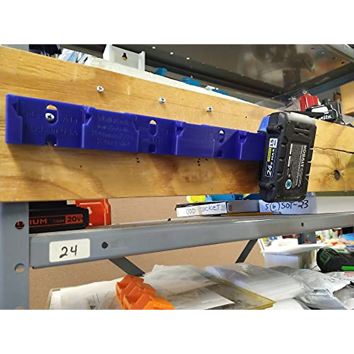 K24 4 slot Battery Rack for Kobalt Wall Mount Holder Latching Storage Rack 24VMax and KXB/ XTR Ultimate Output packs KXB-424-03, KXB-824-03. KB-124-03, KB-324-03, KB424-03, KB-624-03. USA PN K24x4-WR