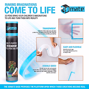 3Dmate Base - Transparent 3D Pen Mat 18 x 12 Inches with Fuse and Join Area - Flexible Two-Sided Heat-Resistant Silicone - 3D Pen Accessories Compatible with Stencils - STEM Activity for Kids, Adults