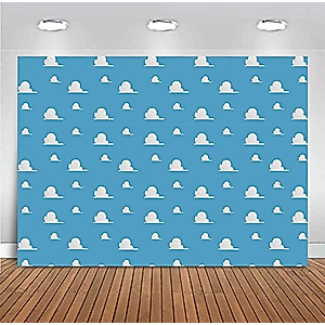 Blue Sky White Cloud Step and Repeat Photography Backdrop Newborn Baby Shower Cartoon Boy Story Party Decorations Photo Background Studio Props Vinyl 5x3ft Boy Girls Birthday Banner Cake Table Decor