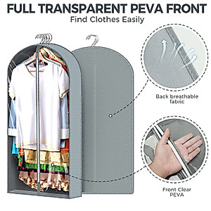 2 pack 40" Clear Garment Bags for Hanging Clothes, Suit Bags for Closet Storage, Clothing Storage, Garment Bags for Travel Covers with 4" Gussets for Coats, Jackets, Shirts, Dresses & Sweater