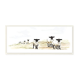 Stupell Industries Sheep Farm Flock Children's Nursery Watercolor Painting Wall Plaque, 17 x 7, Tan