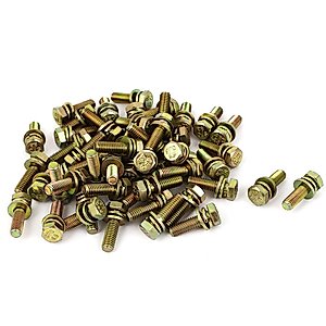 uxcell M6x20mm 8.8 Grade Yellow Zinc Plated Hex Head Bolt 50pcs w Washer