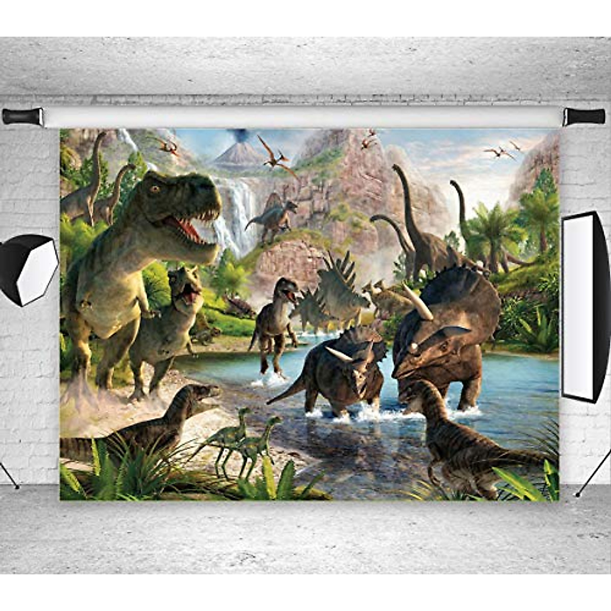 Qian Dinosaur Photography Background 3D Dinosaur Photo Studio Props Booth Birthday Party Decoration Backdrops 7x5ft