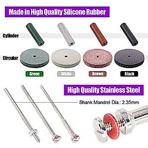 Swpeet 46Pcs Polishing Wheels Kit, 40Pcs 4 Colors Mixed Lab Beauty Silicone Rubber Polishing Wheels and Polishing Particle + 6 Mandrel Shank Perfect for Rotary Hand Pieces Rotary Tool