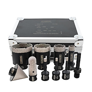 Diamond Tile Hole Saw Kit 10-Pack, DT-DIATOOL Diamond Core Drill Bits Set 6/6/8/19/35/51/65mm+20mm Diamond Finger Bit+50mm Diamond Chamfer Bit+SDS Adapter for Porcelain Ceramic Tile Marble Granite