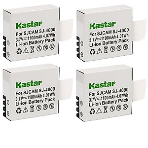 Kastar 4-Pack Battery Replacement for SJCAM M10, SJCAM Qumox BoomYours, SJCAM Qumox DX 288812, SJCAM Qumox DX 288813, SJCAM Qumox SupTig3, SJCAM SJ4000, SJCAM SJ5000, SJ5000 Plus, SJ500X Elite