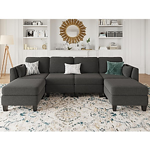 Huatean Home Modular Sectional Sofa, Convertible U Shaped Sofa Couch with High Density Memory Foam, 6 Seat Comfy Modular Sofa Couch for Living Room, Modern U Shaped Sectional Sofa, Dark Grey