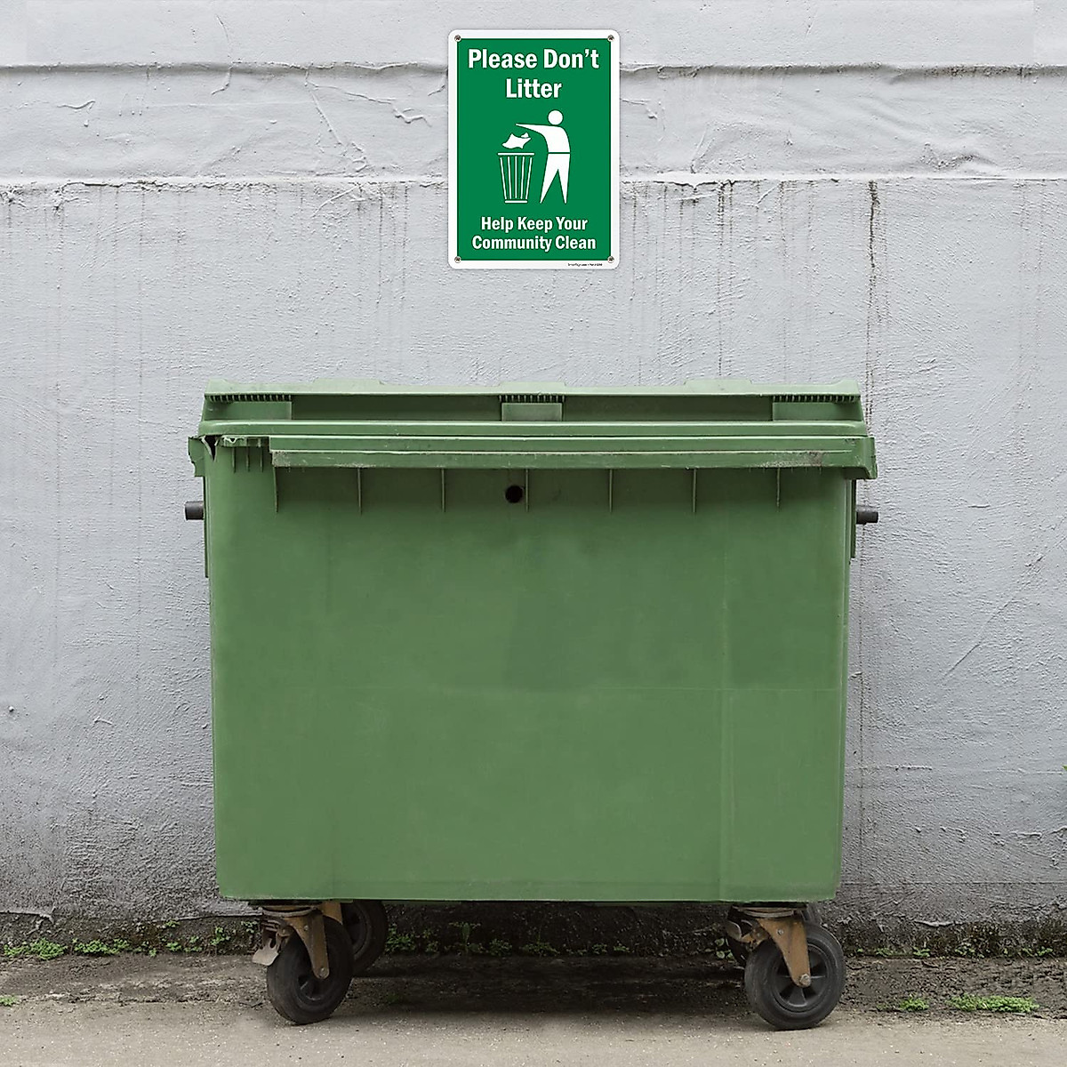 SmartSign 14 x 10 inch “Please Don't Litter - Help Keep Your Community Clean” Metal Sign, 40 mil Laminated Rustproof Aluminum, White and Green, Made in USA