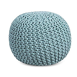 BIRDROCK HOME Round Floor Pouf Ottoman | Cotton Braided Foot Stool | Bedroom and Living Room Home Furniture | Sage Green