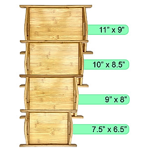 Bam&Boo Natural Bamboo Serving Tray Stylized with Handles Rectangular — Food, Storage, Decor for Breakfast, Parties, Weddings, Picnics — (9" x 8" x 1")