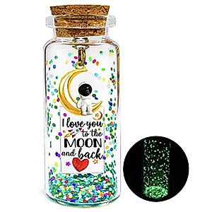 Glow I Love You to the Moon and Back, Romantic Message in a Bottle Gift, Anniversary Luminous Wish Jar Present, Cute Valentines Birthday Christmas Gifts for Boyfriend Husband Him Her Wife Girlfriend