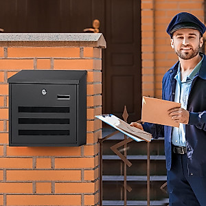 Kasten Wall-Mount Mailbox with Key Lock, Large Capacity Locking Mailbox for Outside, 13.6 x 4.3 x 12.8 Inch, Black
