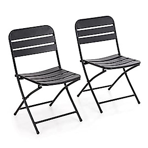 PHI VILLA Metal Steel Patio Dining Chairs Set of 2,Outdoor Bistro Chairs,Foldable Patio Dining Chairs for Garden,Backyard, Lawn, Porch, Poolside and Balcony,2 Packs