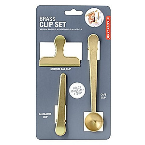 Kikkerland Kitchen Clip Set (Set of 3), Brass