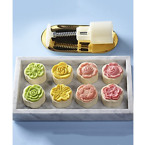 8pcs 50g Cookie Stamps, Floral Cookie Mold DIY Moon Cake Mold Set Hand Press Cookie Dessert Cutter Pastry Decoration Tool Mooncake Maker