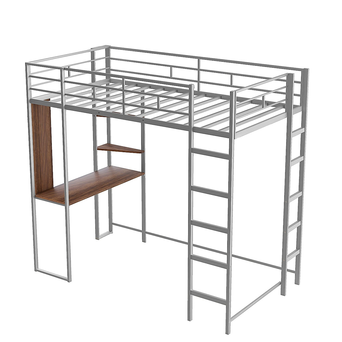 Harper & Bright Designs Twin Size Loft Bed with Desk, Heavy Duty Metal Loft Bed Twin with Shelves, Twin Metal Loft Bed Frame for Kids,Teens, No Box Spring Needed,Silver