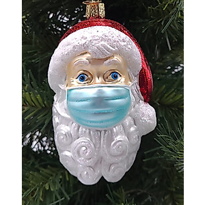 Old World Christmas Santa with Face Mask Blown Glass 2020 Unique Christmas Ornaments for Christmas Tree Decorations