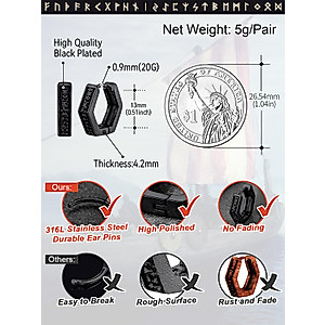 Vintage Rune Hoop Earrings for Male Black Punk Norse Vikings Stuff Amulet