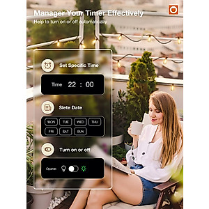 addlon 48FT Smart Outdoor String Lights, Dimmable Patio Lights with 15 Waterproof LED Edison Bulbs, String Lights for Outside Work with APP Control, Music Sync Outdoor Lights for Bistro Backyard Party