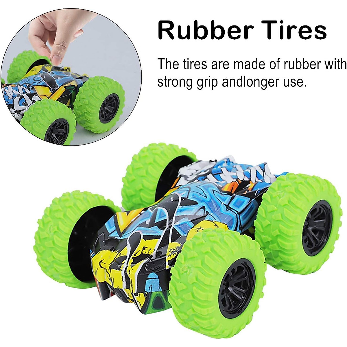 DqsWko Double-Sided Pull Back carsr. Friction Cars for Kids ，Vibration inertial car. Toy Pull Back car. Big tire Four-Wheel Drive Toy car for Boys and Girls（4pcs）