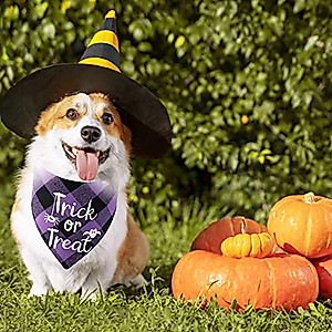 2 Pack Plaid Halloween Dog Bandanas, Washable Halloween Pumpkin Bat Printing Dog Bib Kerchief Scarf Adjustable Accessories for Small to Large Dog Puppy Cat