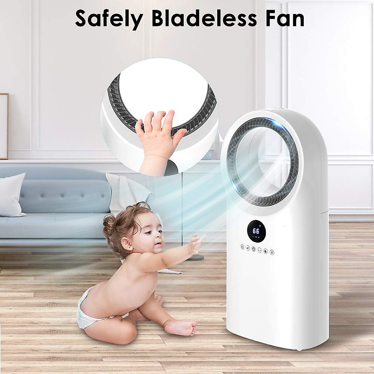 Evaporative Air Cooler 3 in 1, LifePlus Portable Bladeless Conditoner Fan with Wheel, Cooling & Humidification Function, Water Swamp Cooler with 1.32 Gallon Water Tank, 12H Timer and Remote Control