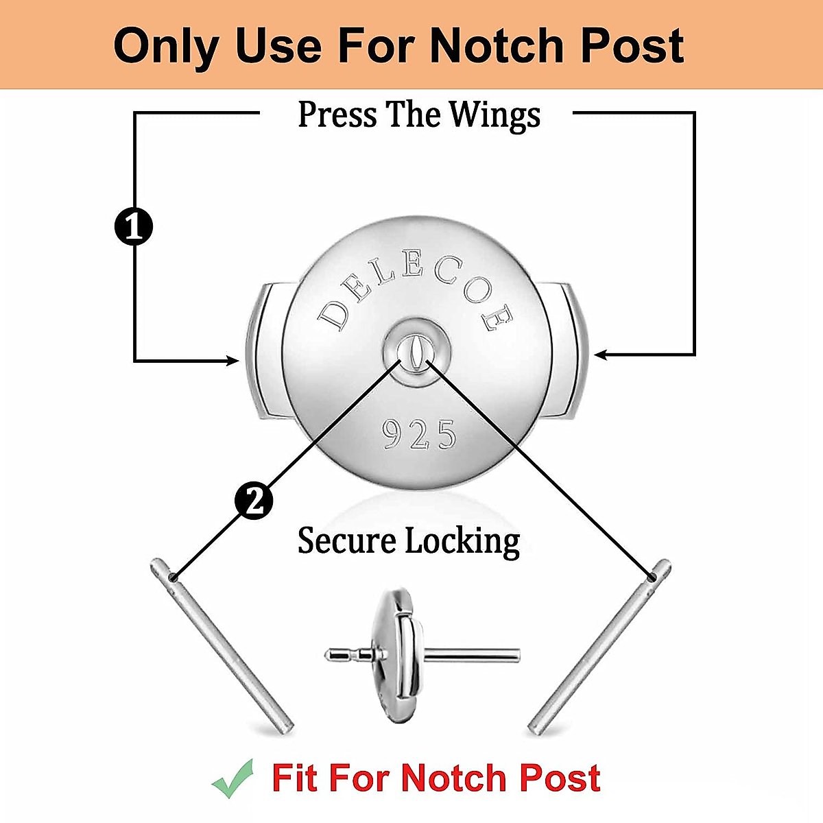DELECOE 2 Pairs 18K White Gold Locking Earring Backs Replacements for Diamond Studs, Hypoallergenic 925 Silver Earring Backs for Studs Secure Push Earring Backs(Comfort,No-Fading)