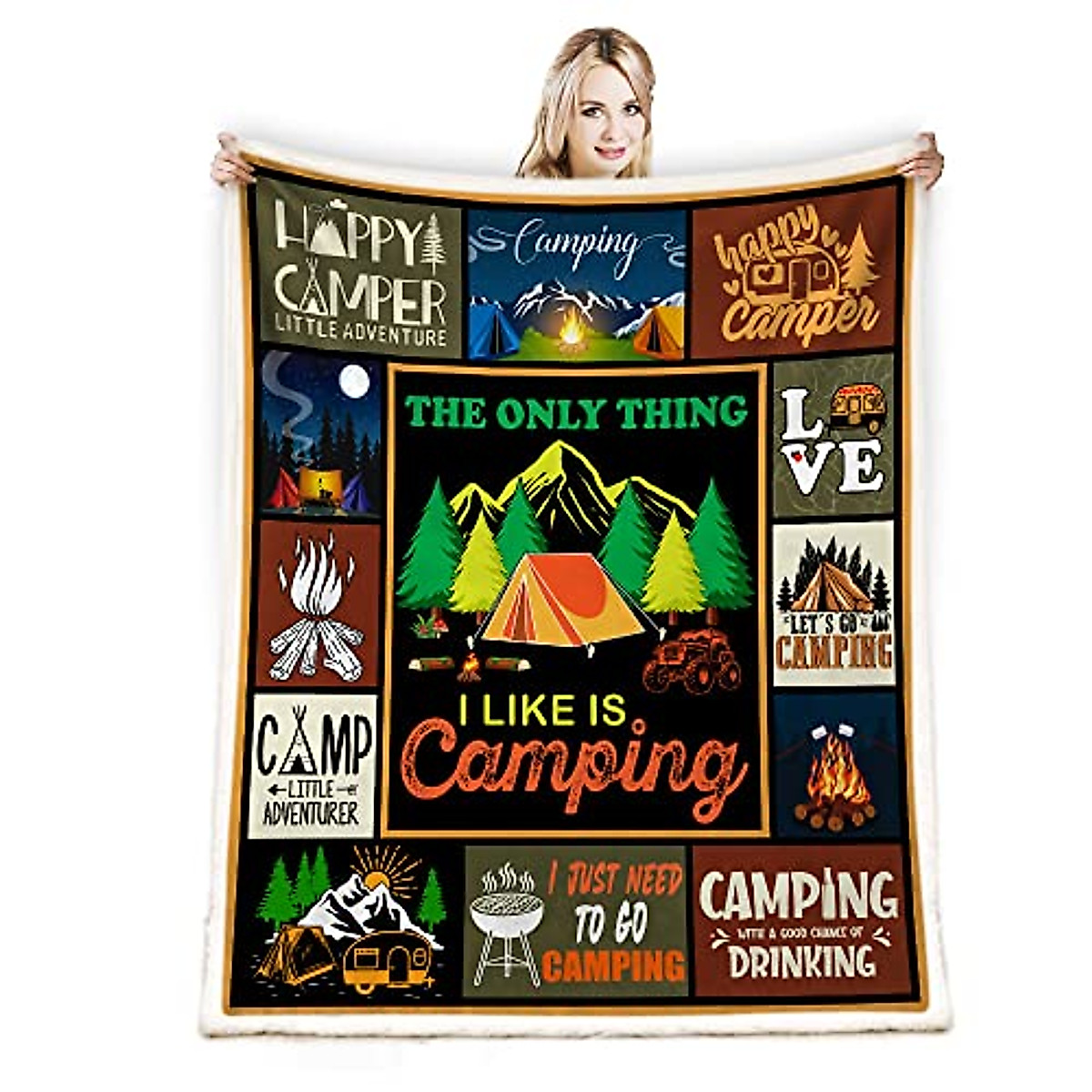 Juirnost Camping Gifts Camping Blankets Best Gifts for Rv Owners Happy Camper Blanket Gifts for Camping Campfire Blanket Camper Throw Blanket Camper Gifts Camping Lovers Gift Ideas for Men or Woman