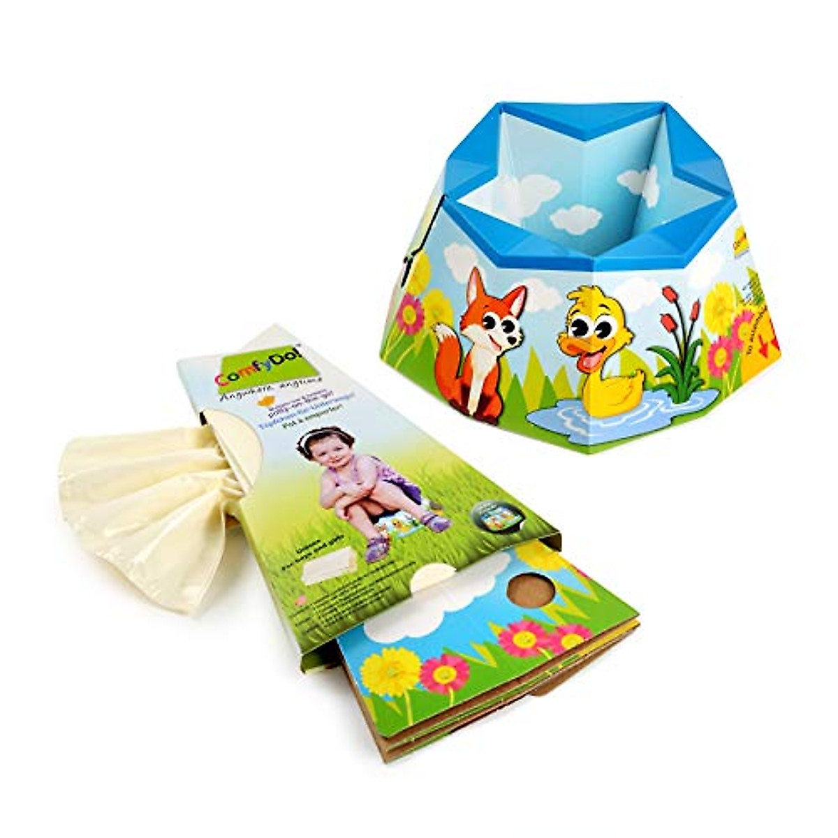 COMFYDO! Travel potty for children Portable Foldable Disposable Potty training, Garden Friends, (Azure)