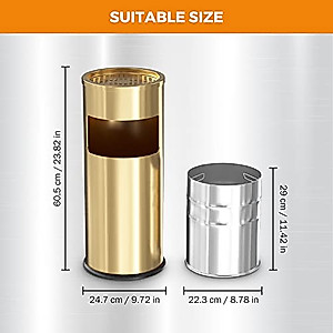 BEAMNOVA Bundle Black 15 x 31.5 in + Gold 9.8 * 24 in Commercial Stainless Steel Trash Can with Lid Garbage Enclosure Inside Barrel Heavy Duty Waste Container